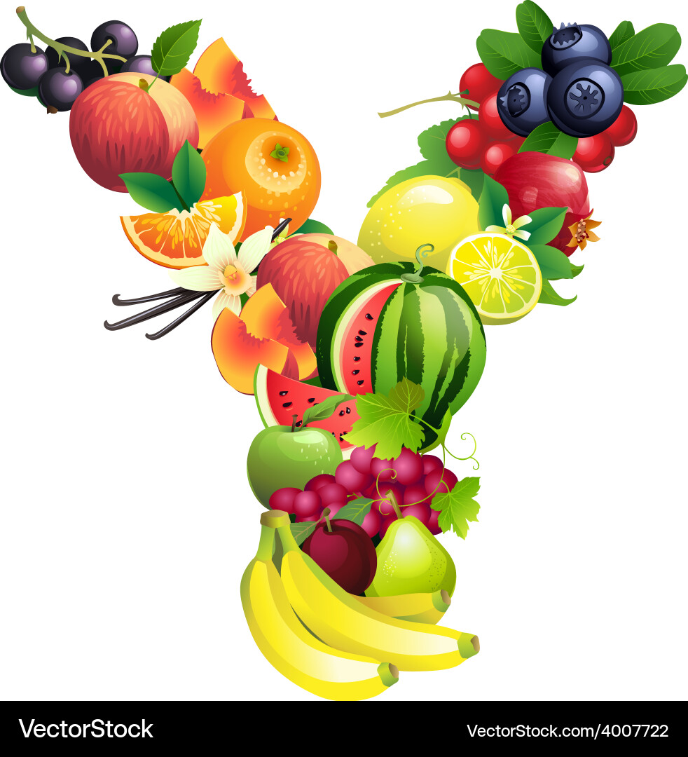 Letter y composed different fruits with leaves Vector Image