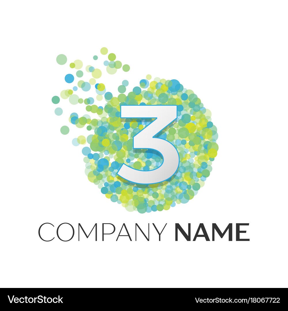 Number three logo blue green yellow particles Vector Image
