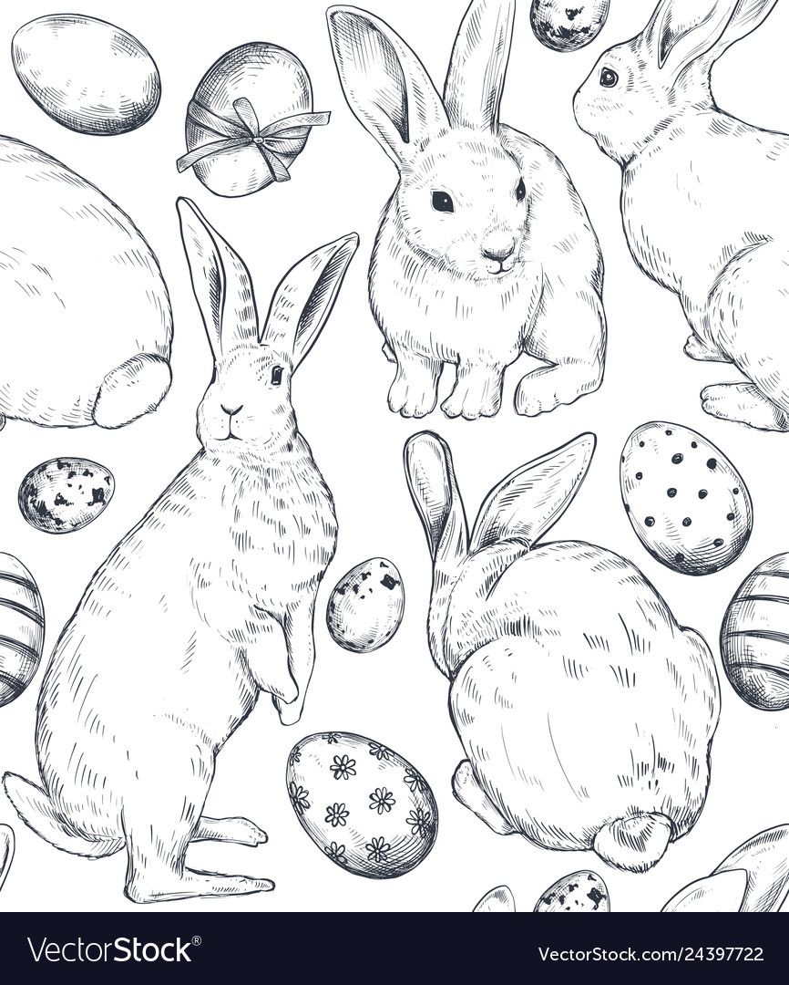 Seamless pattern with hand drawn rabbits Vector Image