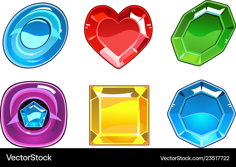 Set of 6 glossy gemstones different Royalty Free Vector