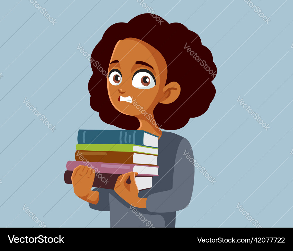 Stressed teenager studying for a difficult exam Vector Image