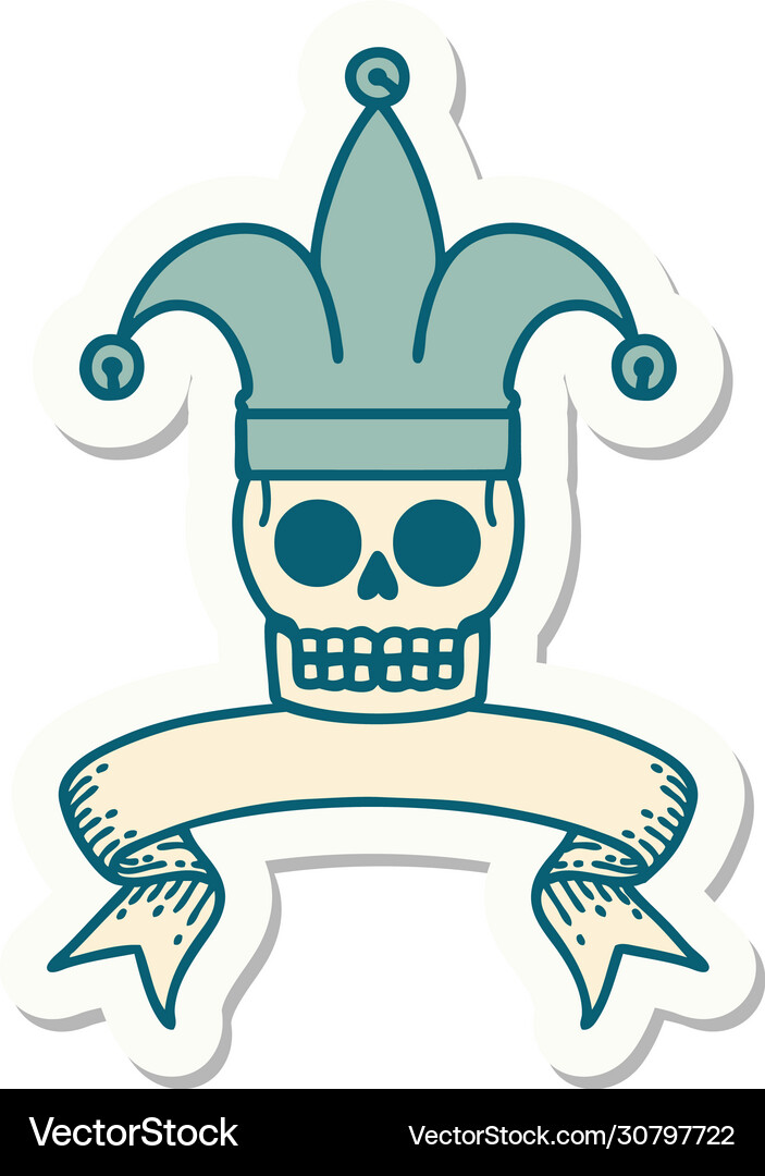 Tattoo sticker with banner a skull jester Vector Image