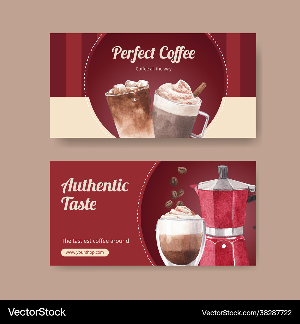 Twitter template with coffee concept watercolor Vector Image