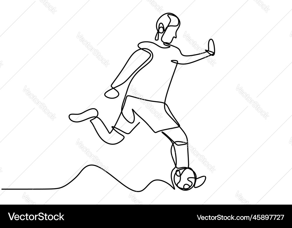 Continuous line drawing shows a football player Vector Image