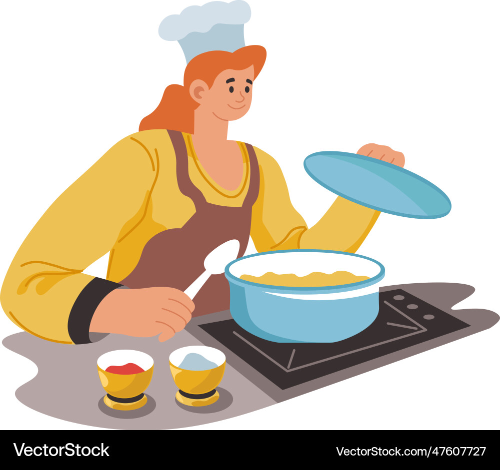 Cooking soup professional cook trying meal Vector Image