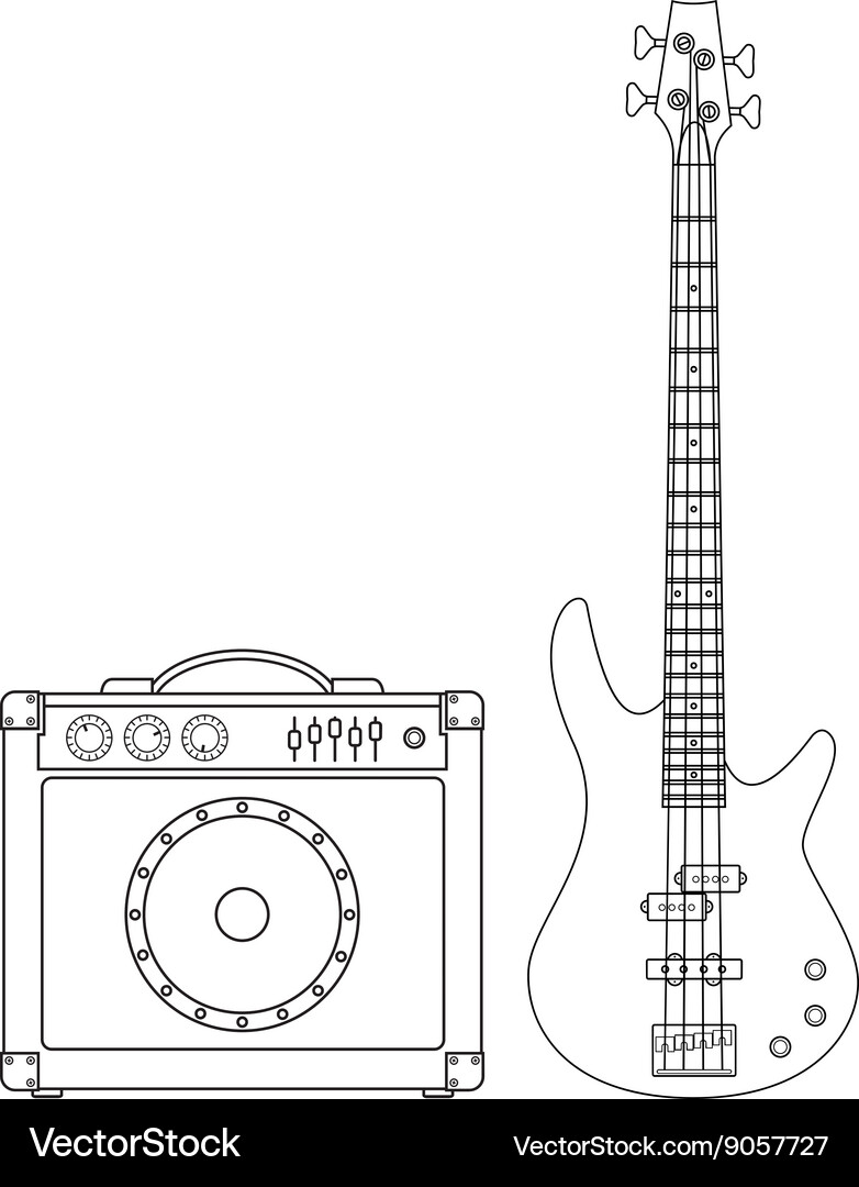 Electric bass guitar and amplifier Royalty Free Vector Image