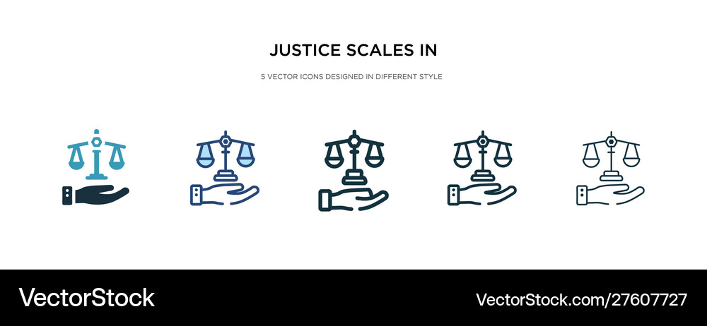 Justice scales in hand icon different style Vector Image