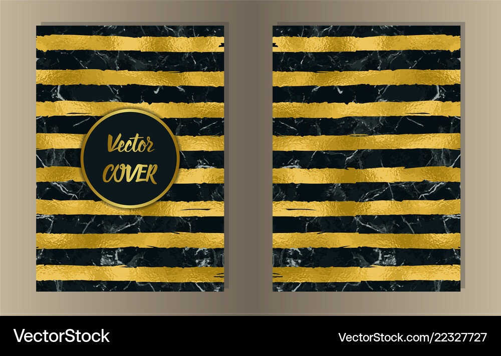 Stripe gold and marble cover set Royalty Free Vector Image