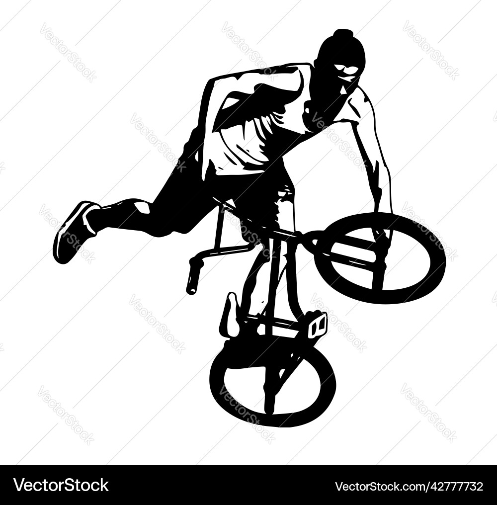 Bmx bicyclist performing stunt tricks - sketch Vector Image