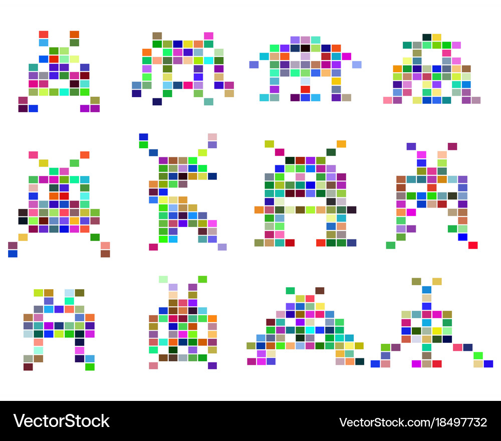 Collection of retro monsters different colors Vector Image
