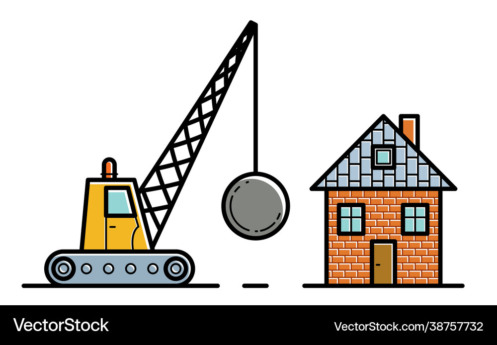 Demolition machine with weight metal ball Vector Image