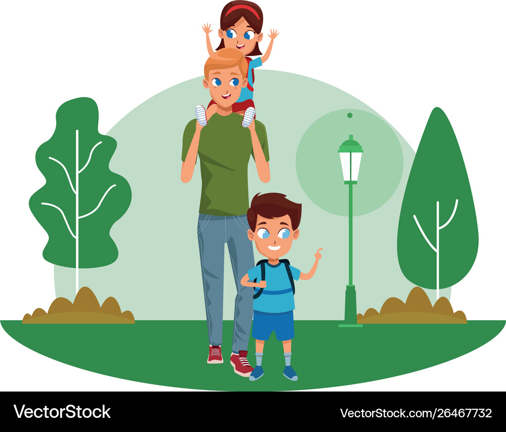 Family single father with children Royalty Free Vector Image