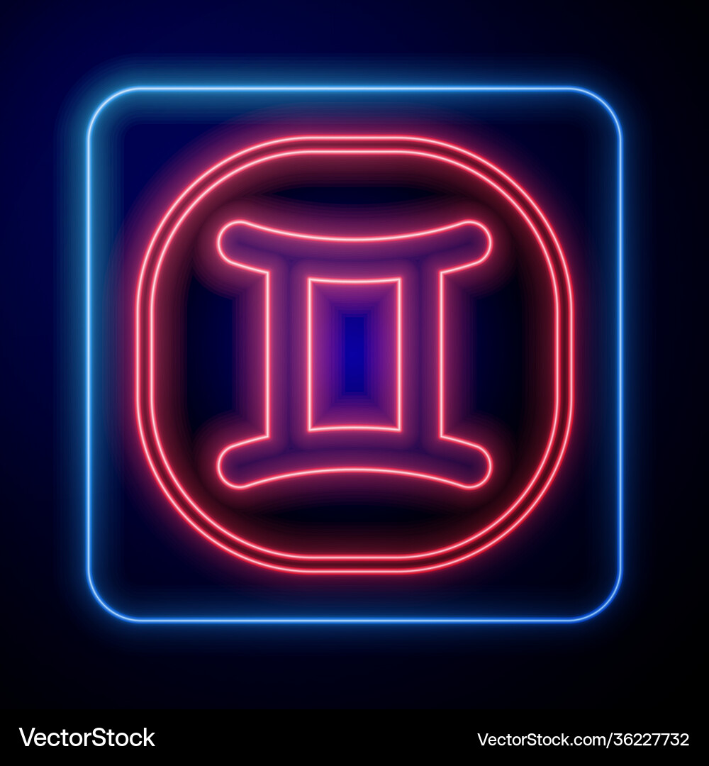 Glowing neon gemini zodiac sign icon isolated Vector Image