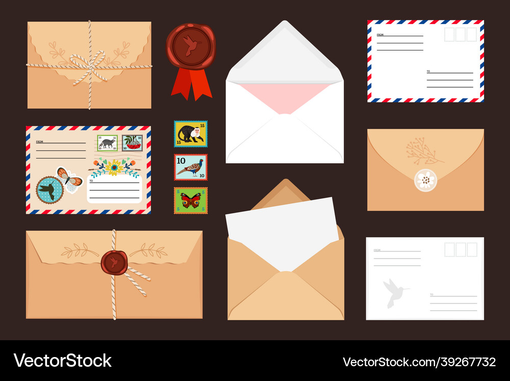 Set of cute envelopes with postage stamps Vector Image