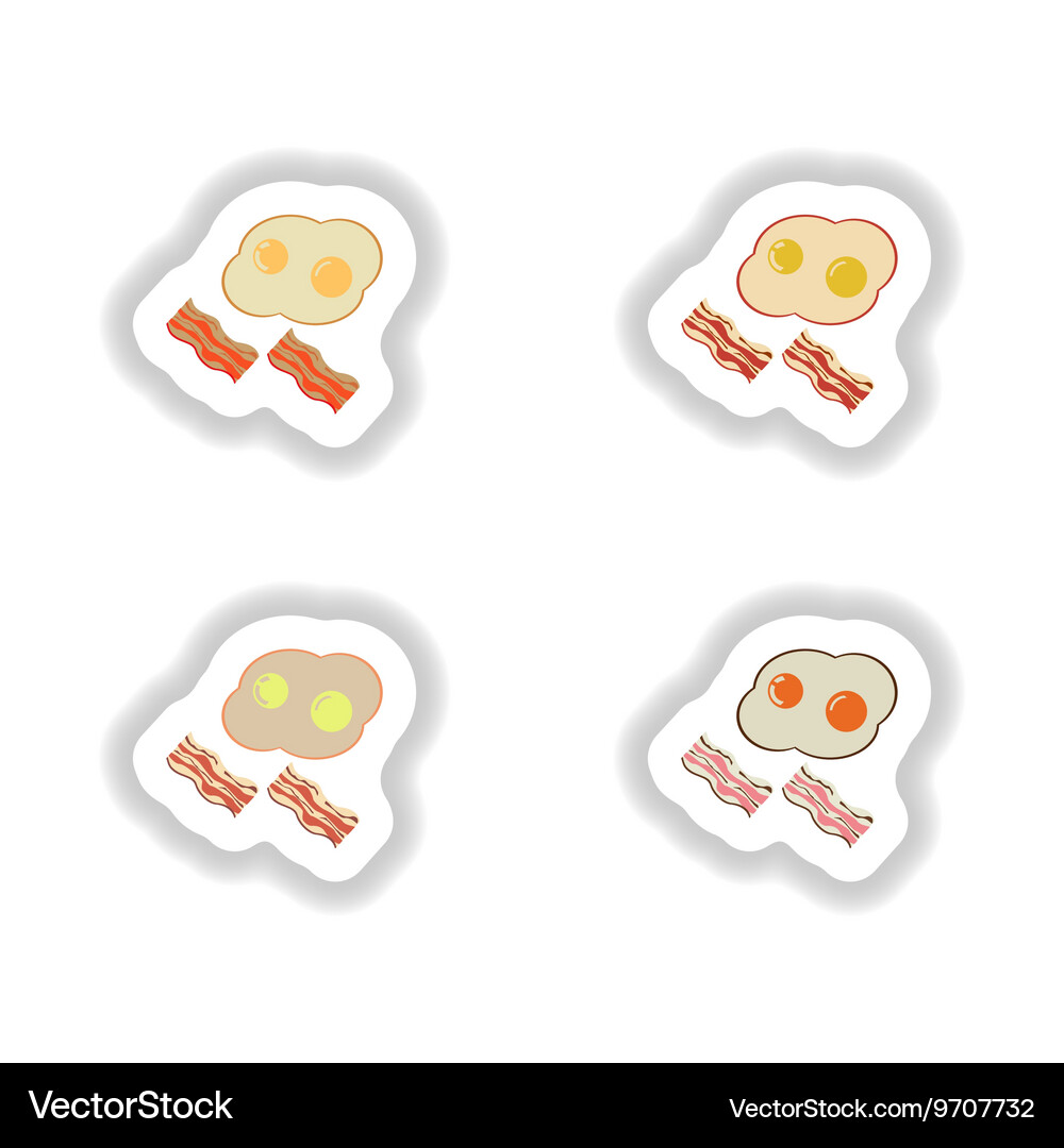 Set of paper stickers fried eggs with bacon Vector Image