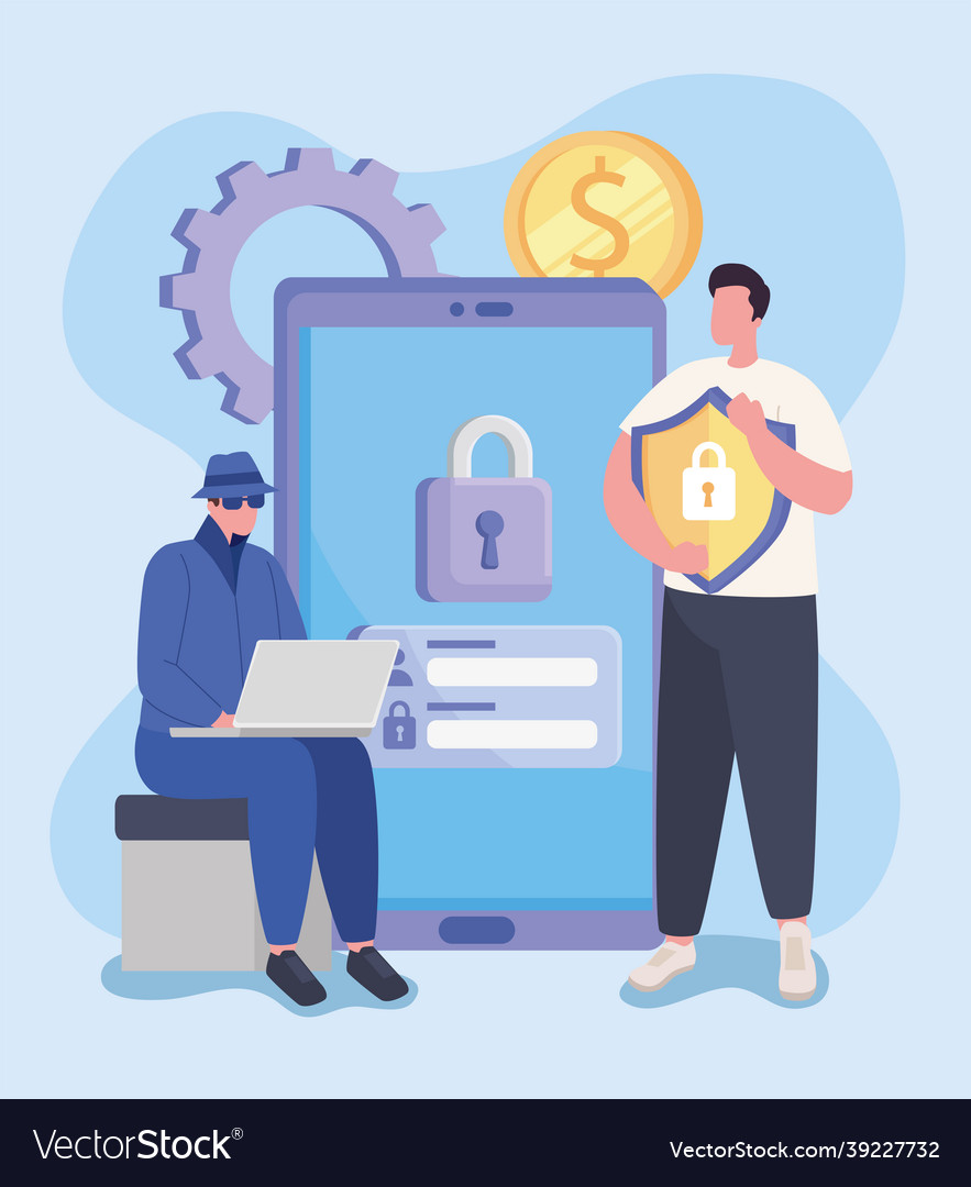 Smartphone hacker man and icons Royalty Free Vector Image