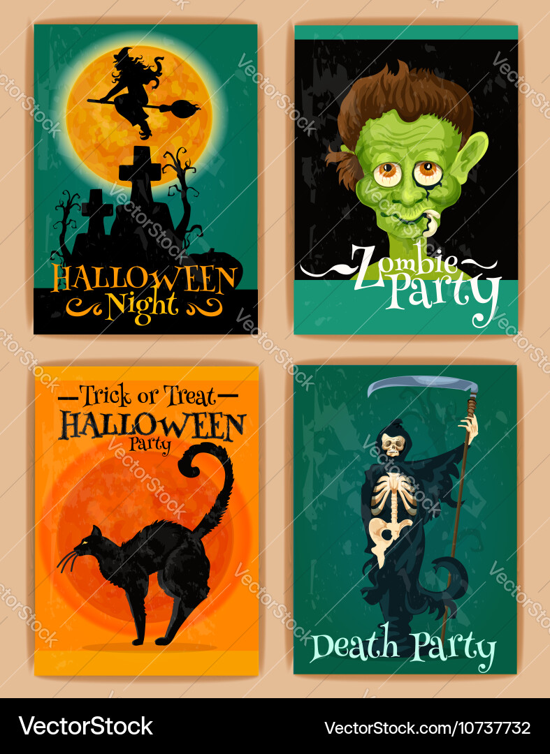 Stylized retro posters for halloween party Vector Image
