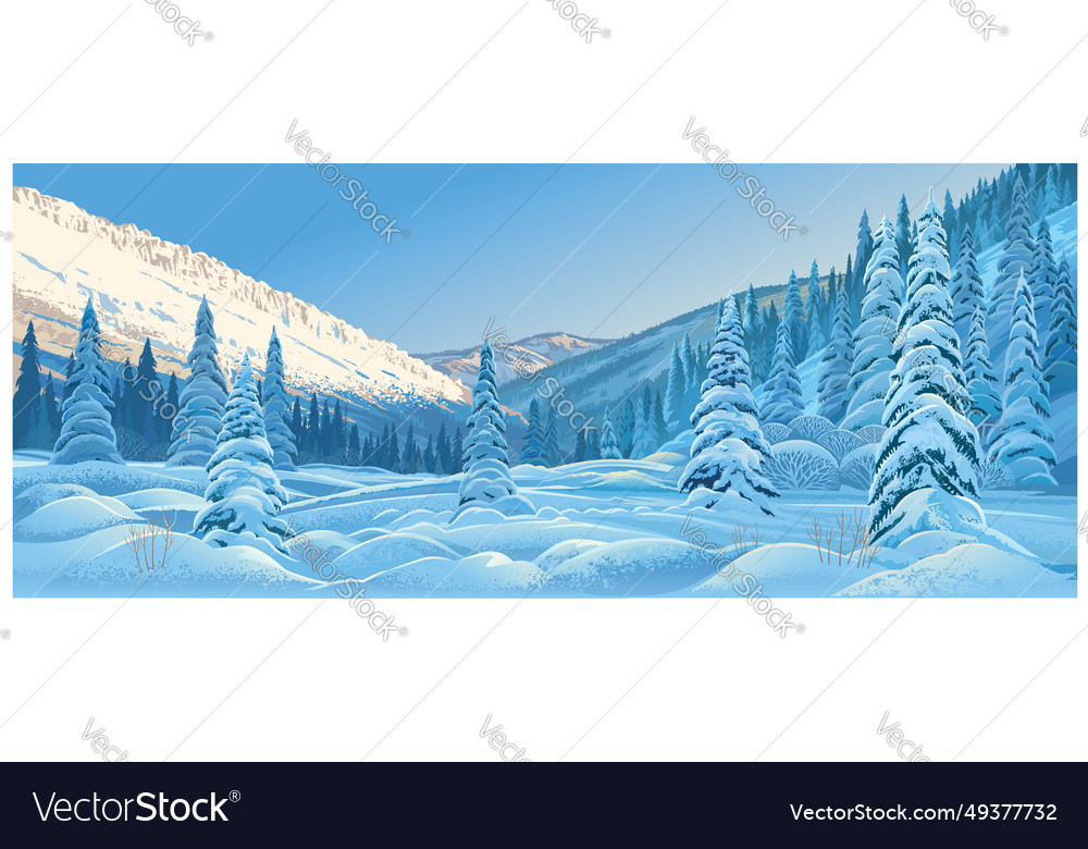 Winter mountain landscape with snowdrifts and Vector Image