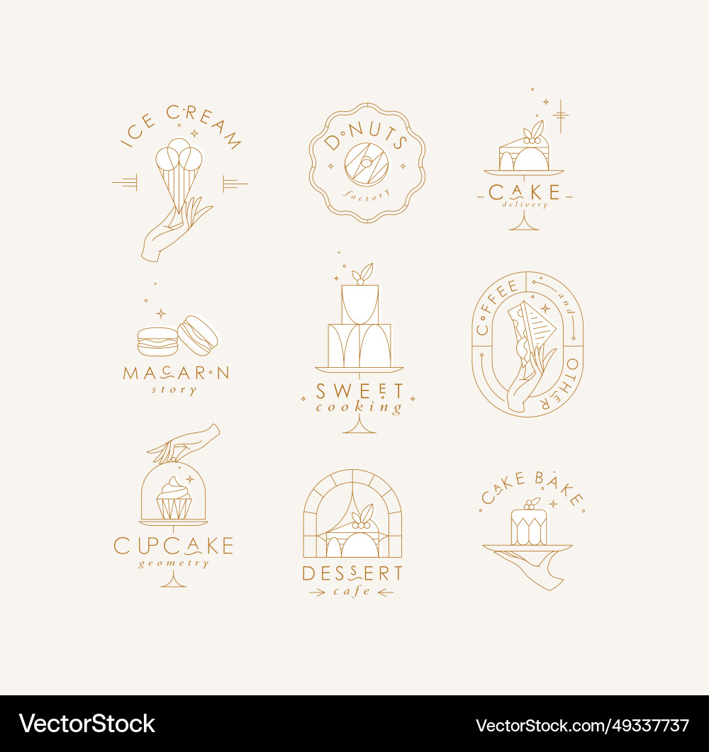 Bakery dessert labels art deco beige and white Vector Image