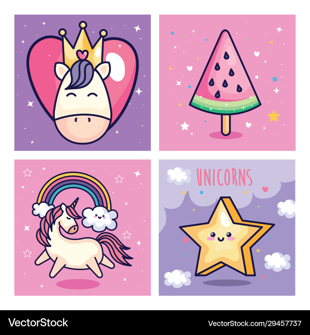 Collection cute and fantasy icons Royalty Free Vector Image