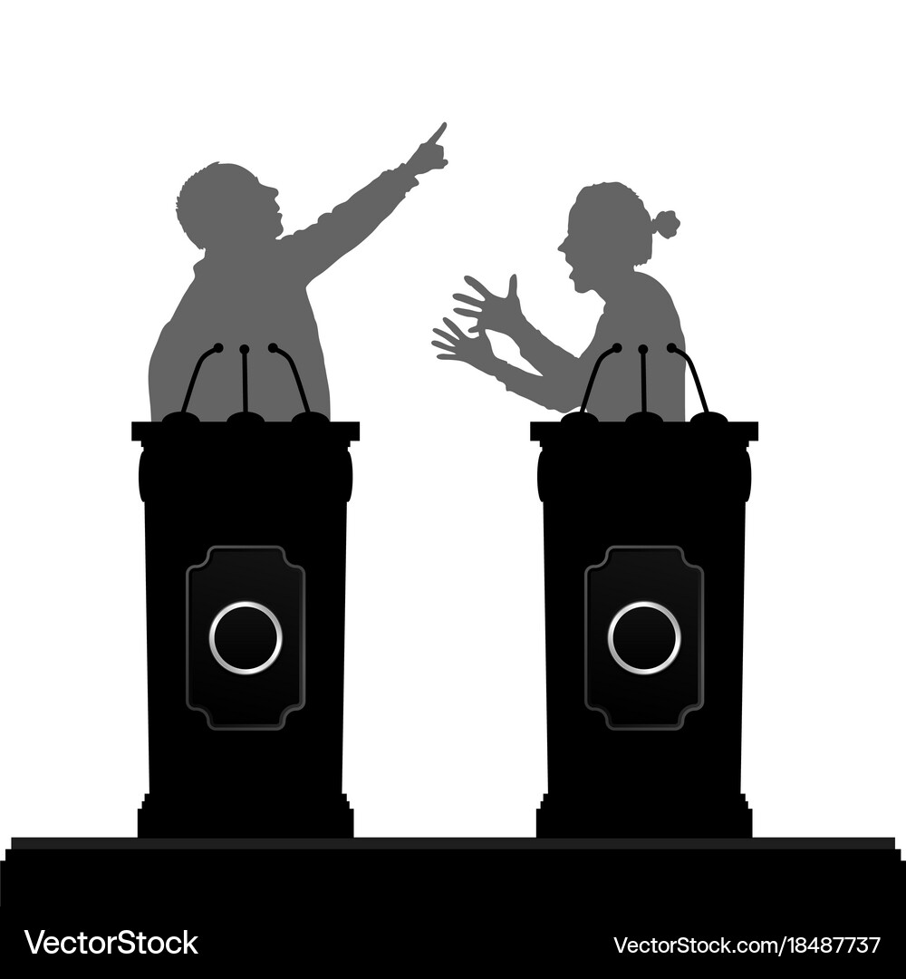 Girl and man silhouette debate on platform Vector Image