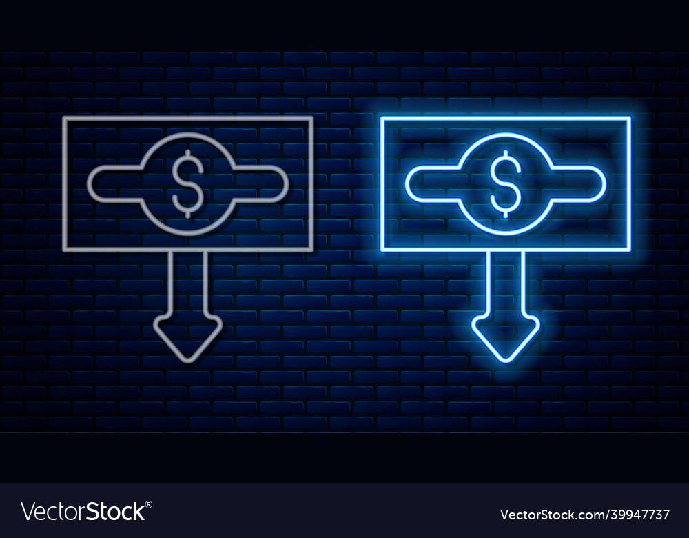 Glowing neon line dollar rate decrease icon Vector Image