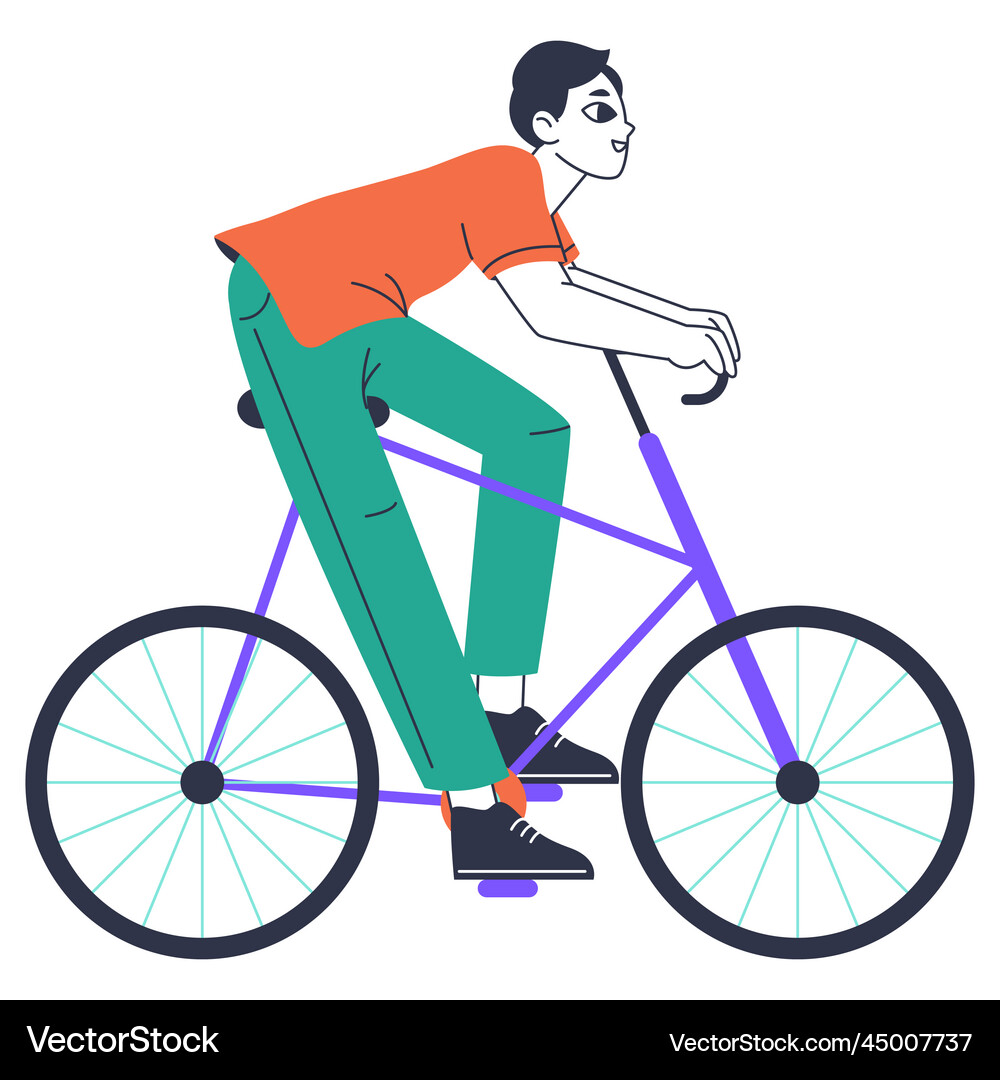 Man riding bicycle linear male on bike active Vector Image