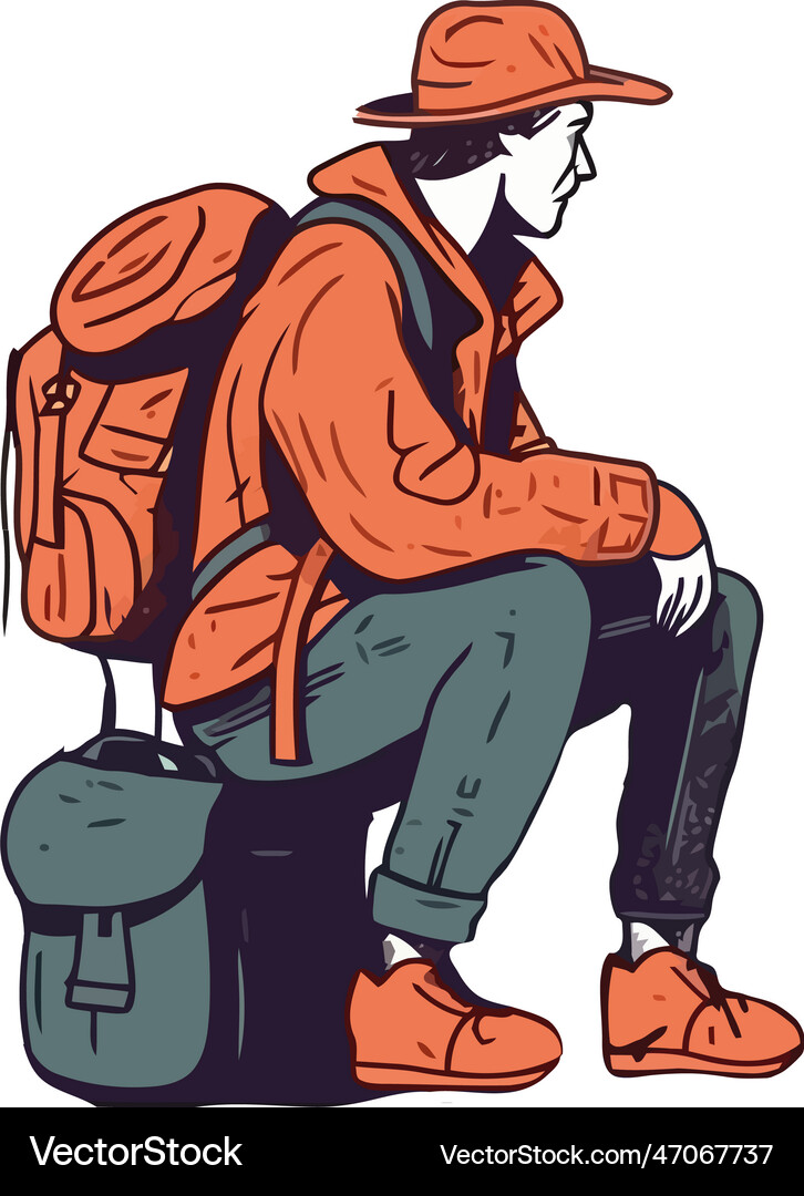 One person sitting with backpack in nature Vector Image