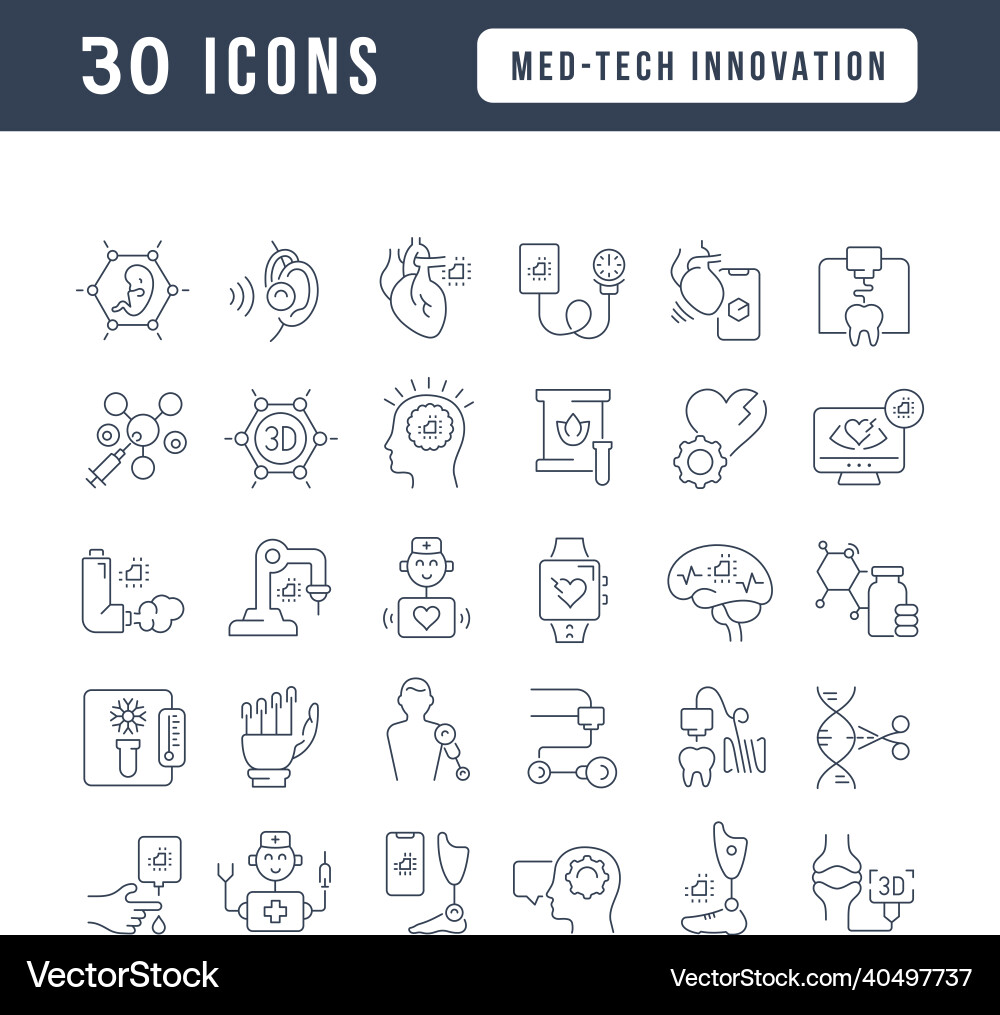 Set of linear icons med-tech innovation Royalty Free Vector