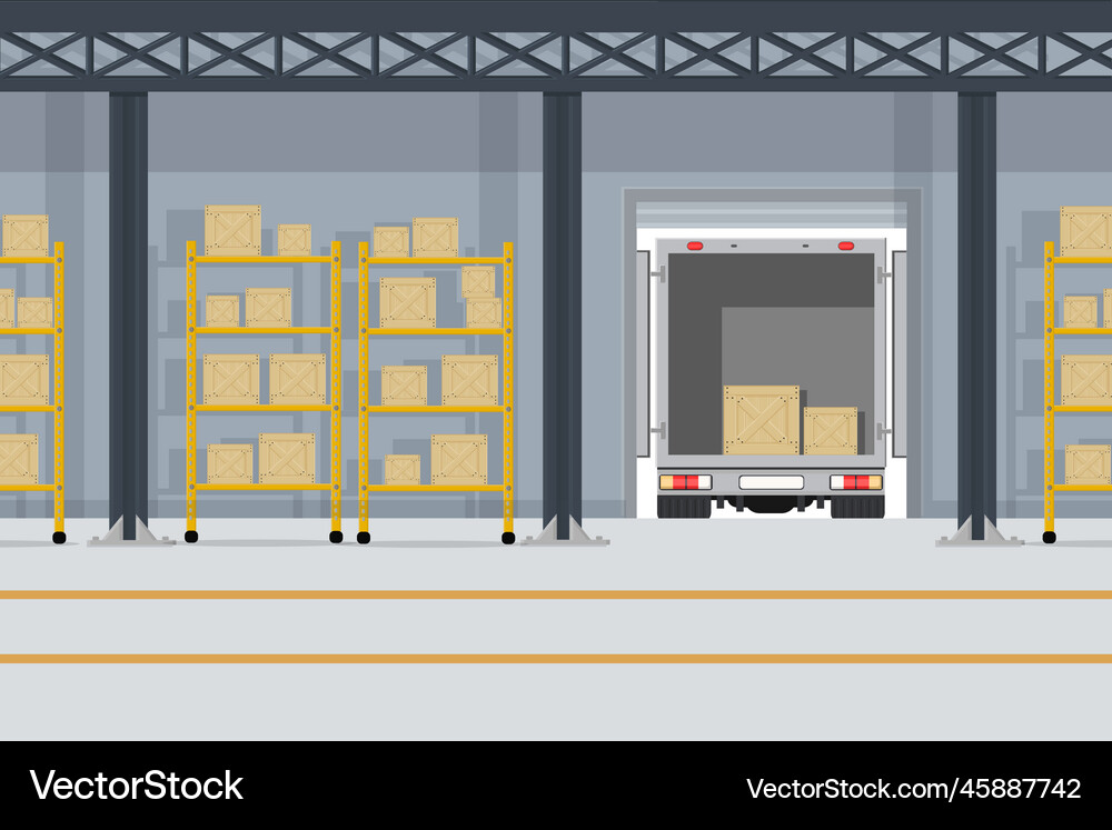 A large warehouse with goods for the delivery Vector Image