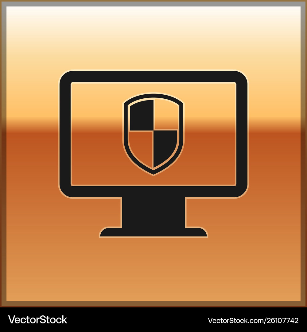 Black computer monitor and shield icon isolated Vector Image