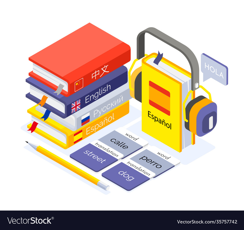 Language courses isometric composition Royalty Free Vector