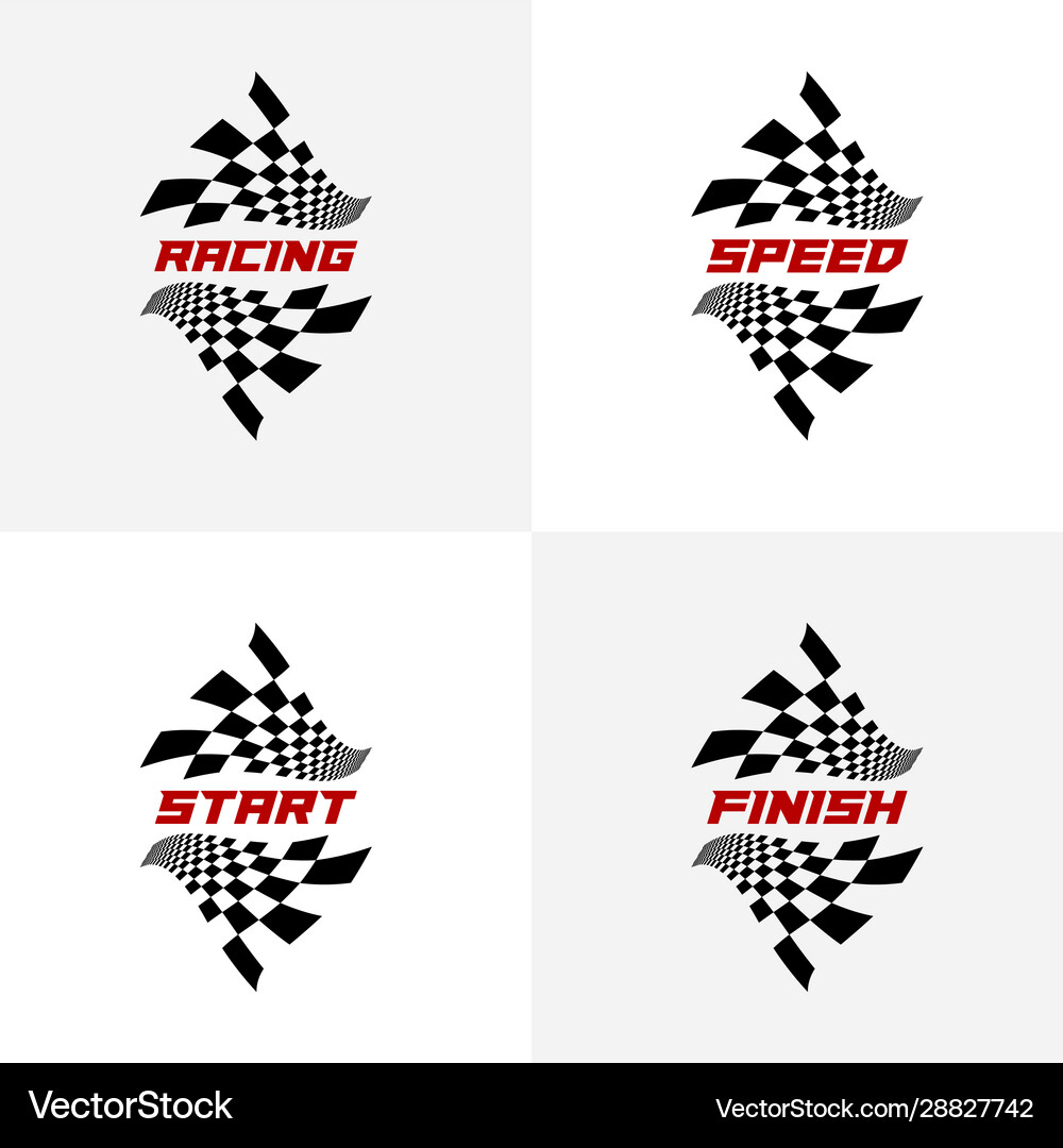 Set race flag logo icon racing concept Royalty Free Vector