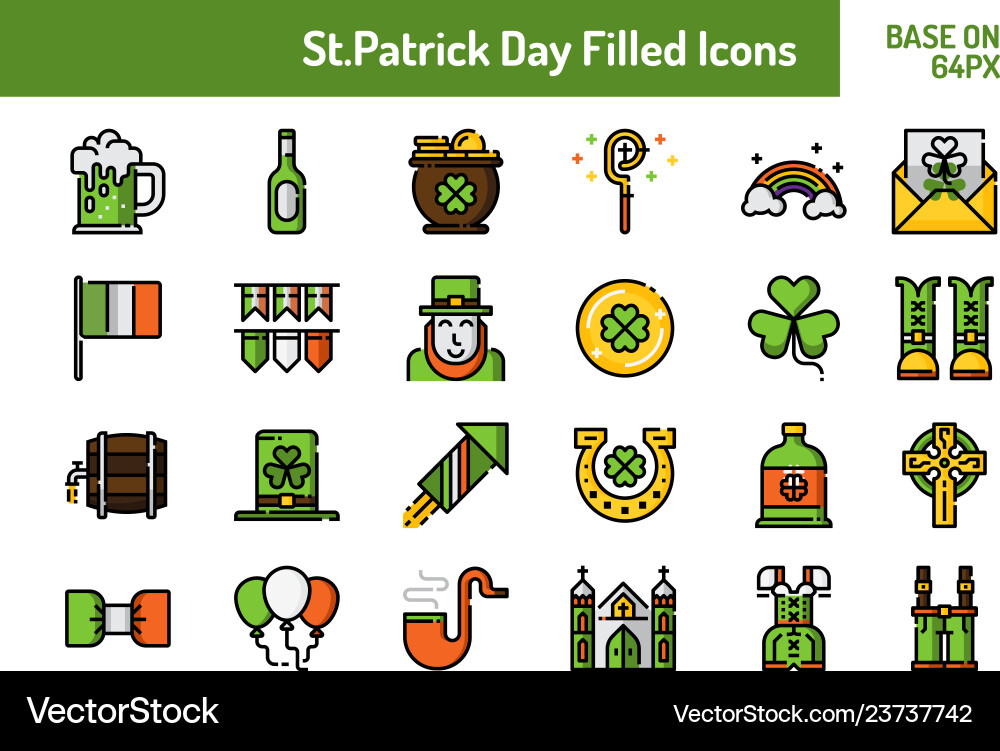 Stpatricks day icon set outline filled icon base Vector Image