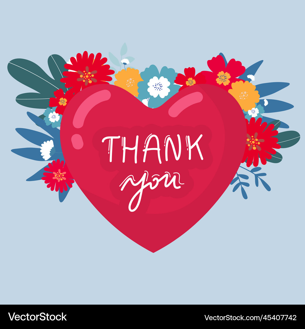 Thank you text with heart in flat style design Vector Image