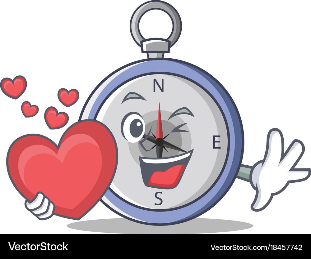 With heart compass character cartoon style Vector Image