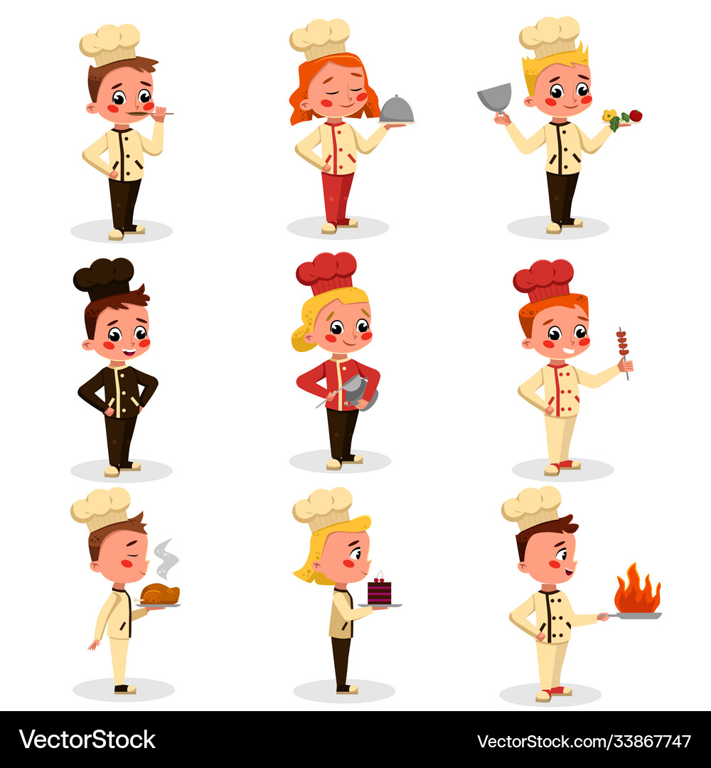 Children professional chefs characters cooking Vector Image