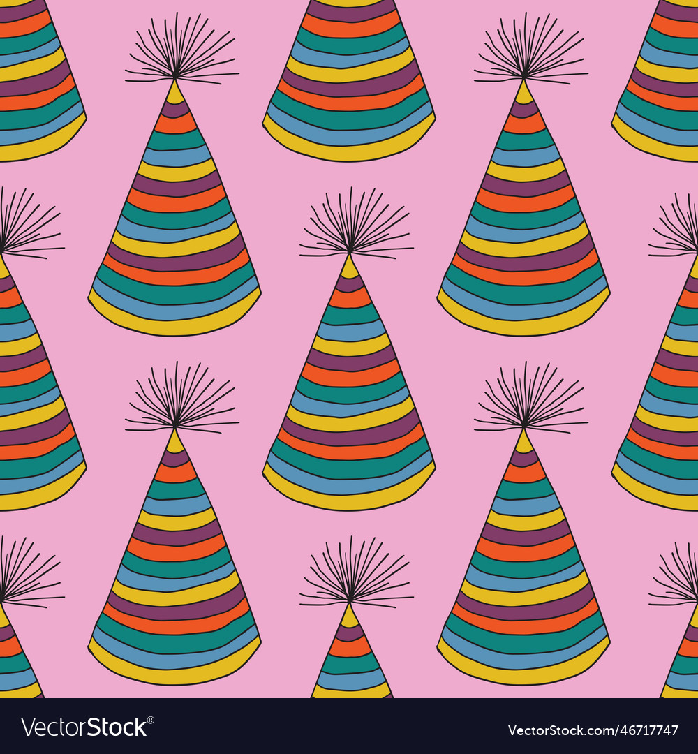 Cute doodle striped birthday party hat seamless Vector Image