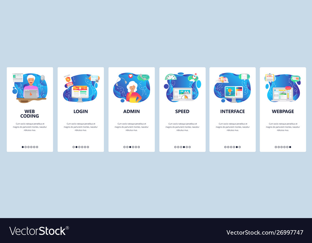 Mobile app onboarding screens software engineer Vector Image