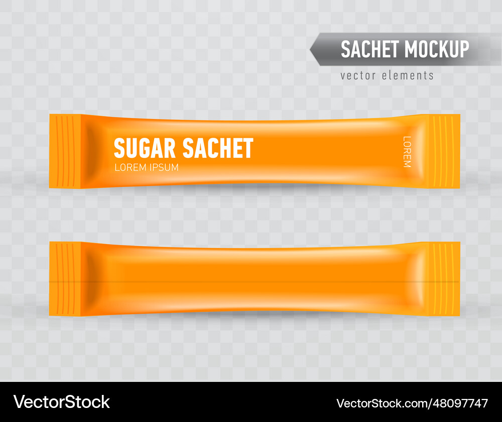 Realistic mock up of stick sachets front and back Vector Image