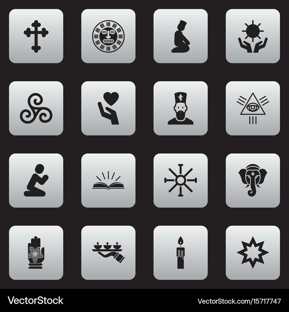 Set of 16 editable religion icons includes Vector Image