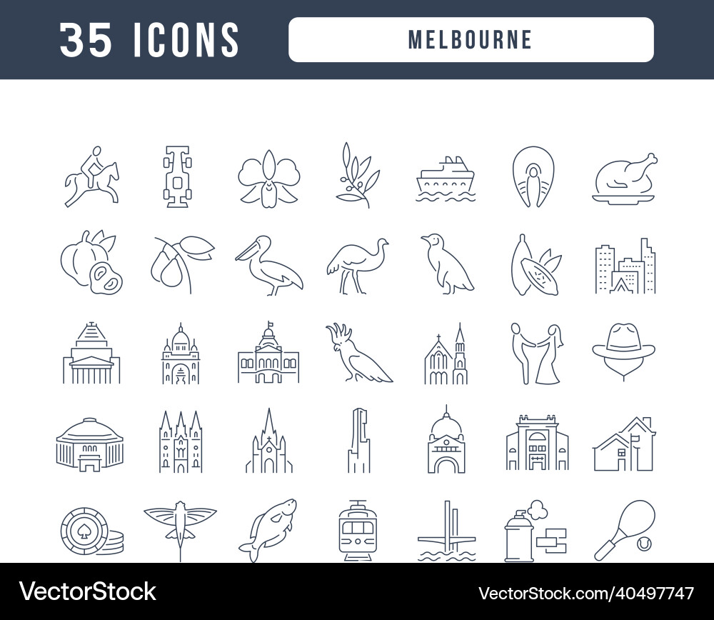 Set of linear icons melbourne Royalty Free Vector Image