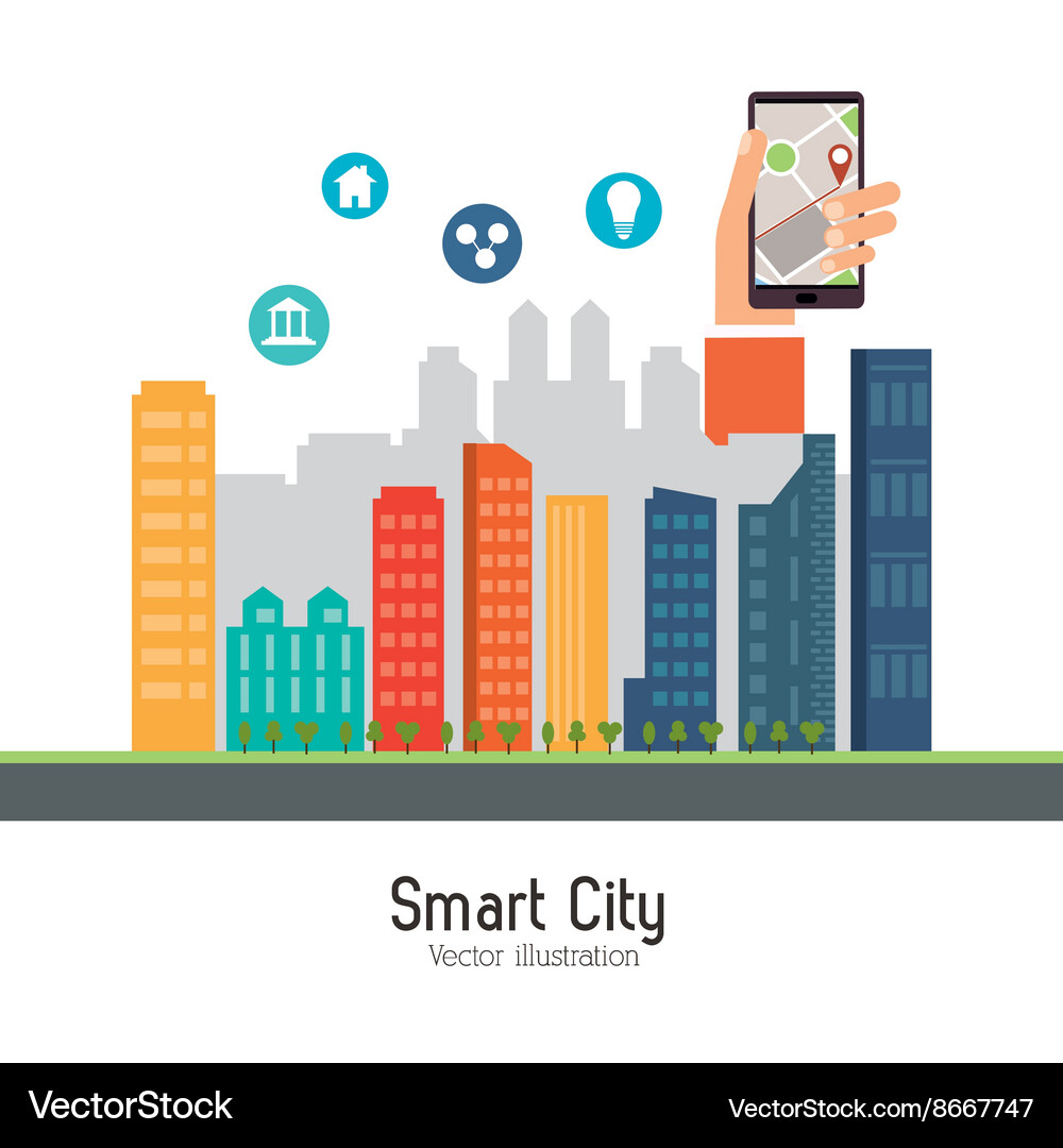 Smart city design social media icon technology Vector Image
