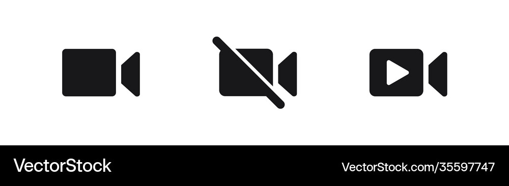 Video camera conference icon set black on and off Vector Image