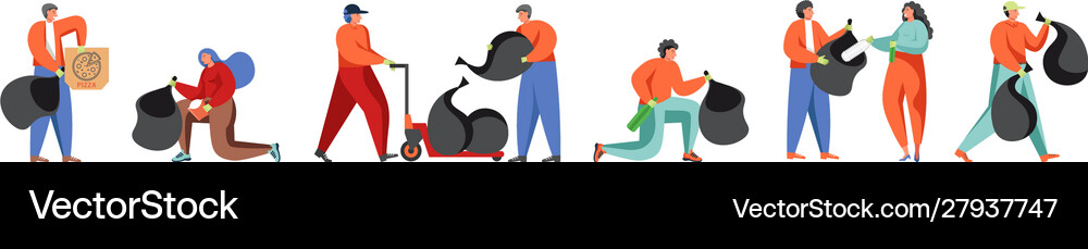 Waste collection and street cleaning flat Vector Image