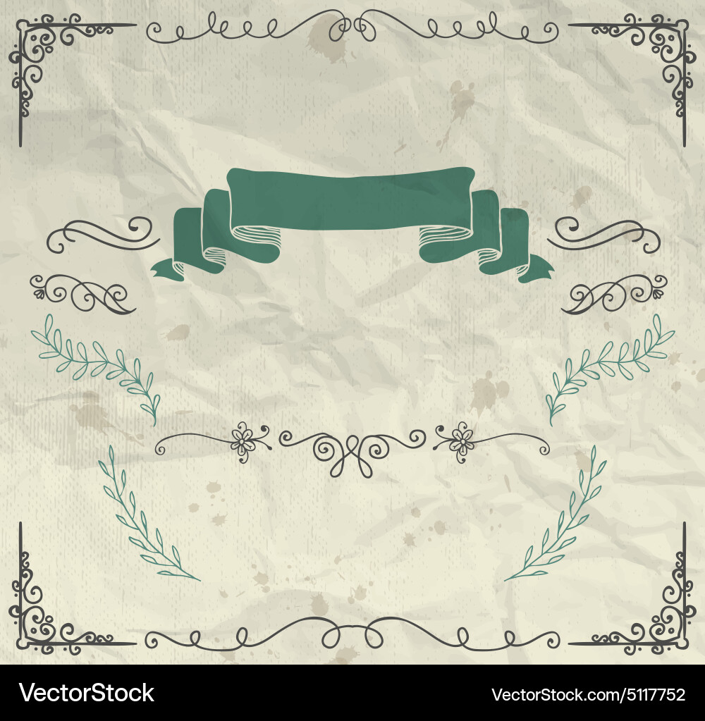 Card with hand sketched elements on crumpled paper