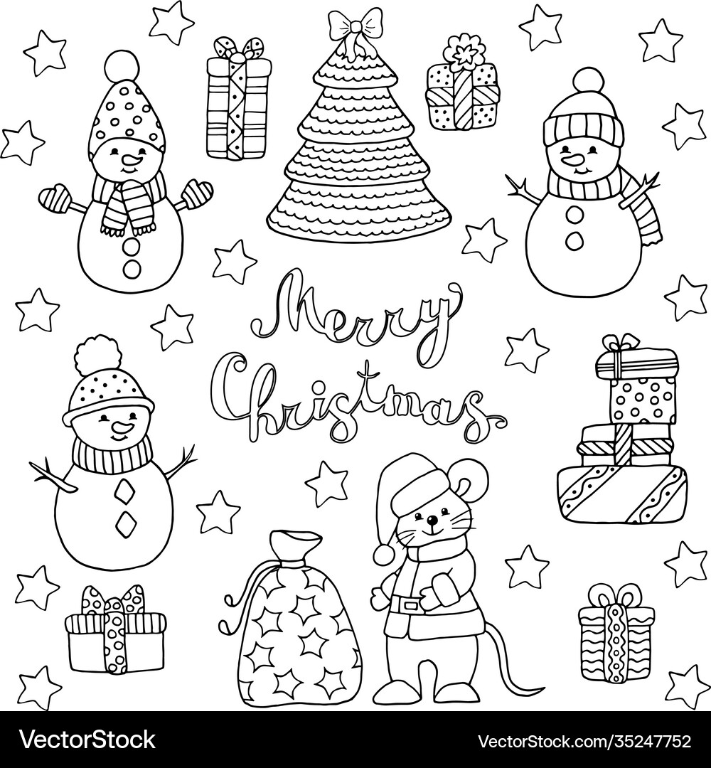 Coloring page with winter christmas set Royalty Free Vector