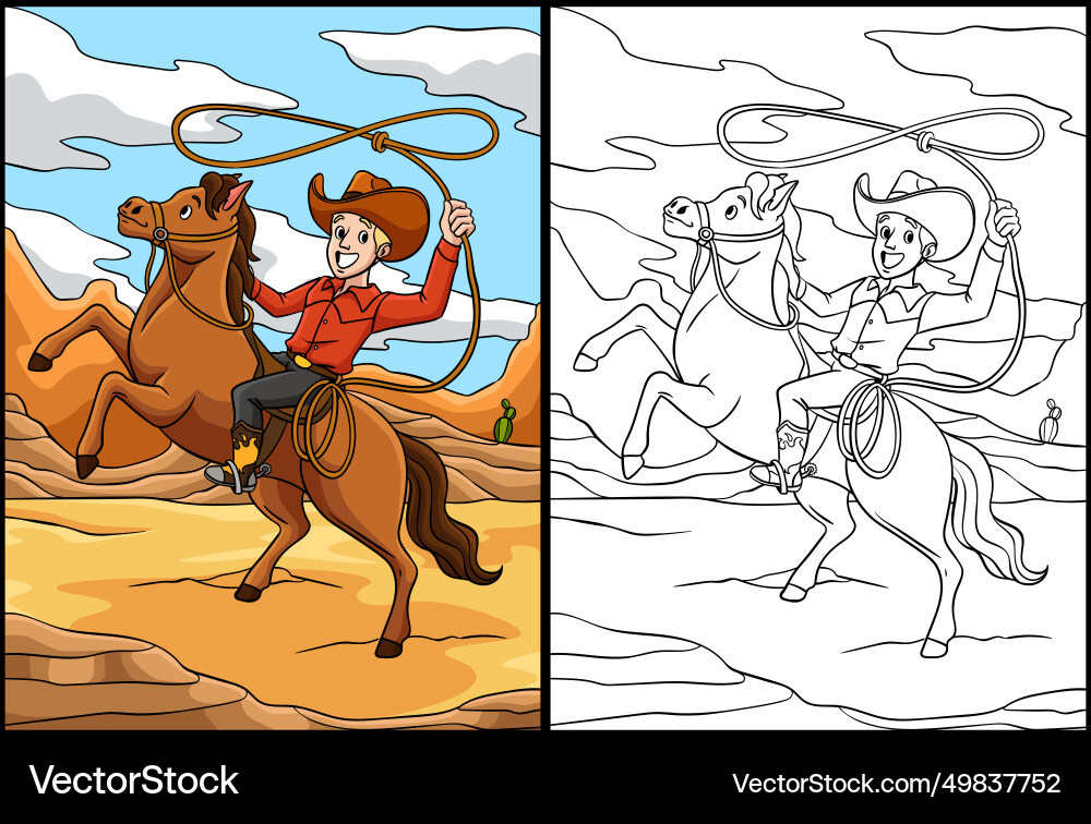 Cowboy throwing a lasso on horse Royalty Free Vector Image
