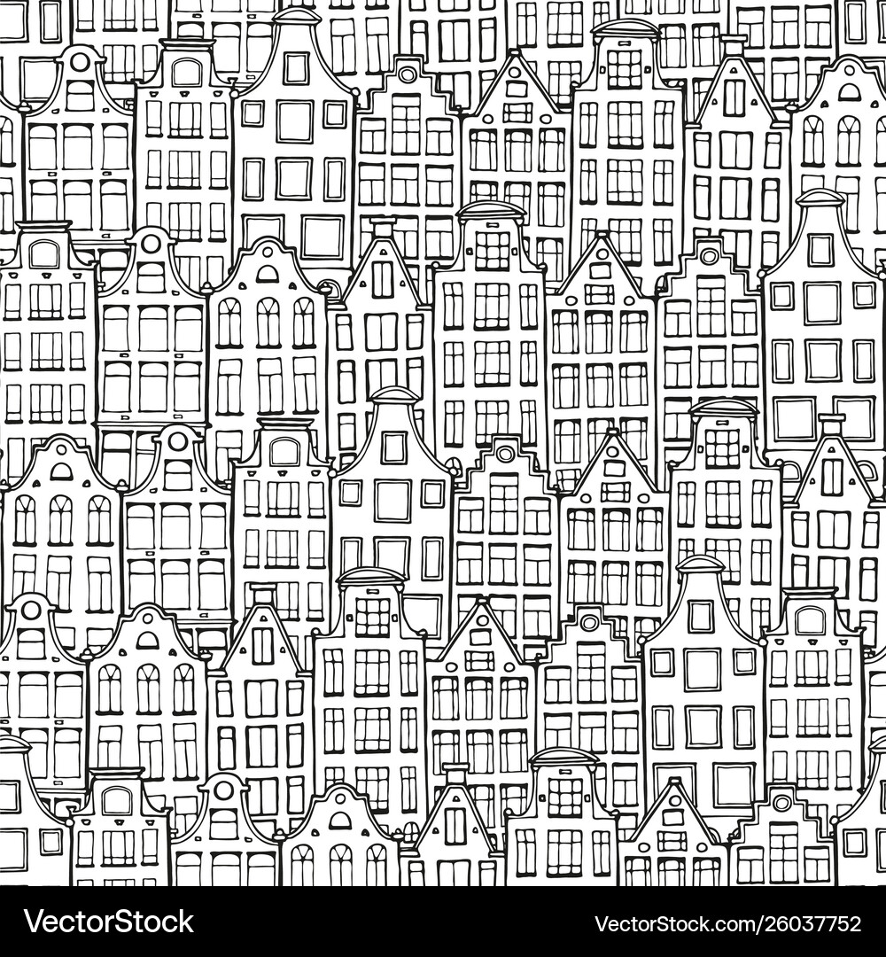 Hand drawn background with doodle houses Vector Image