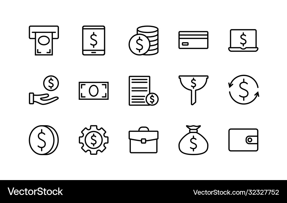Money white background line icons Royalty Free Vector Image